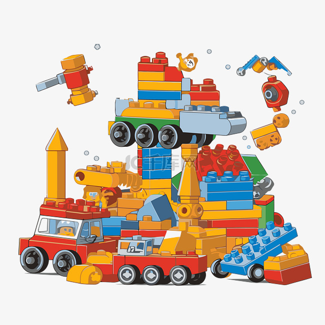 乐高剪贴画 描绘汽车卡通的乐高墙壁艺术 向量素材图片免费下载-千库网