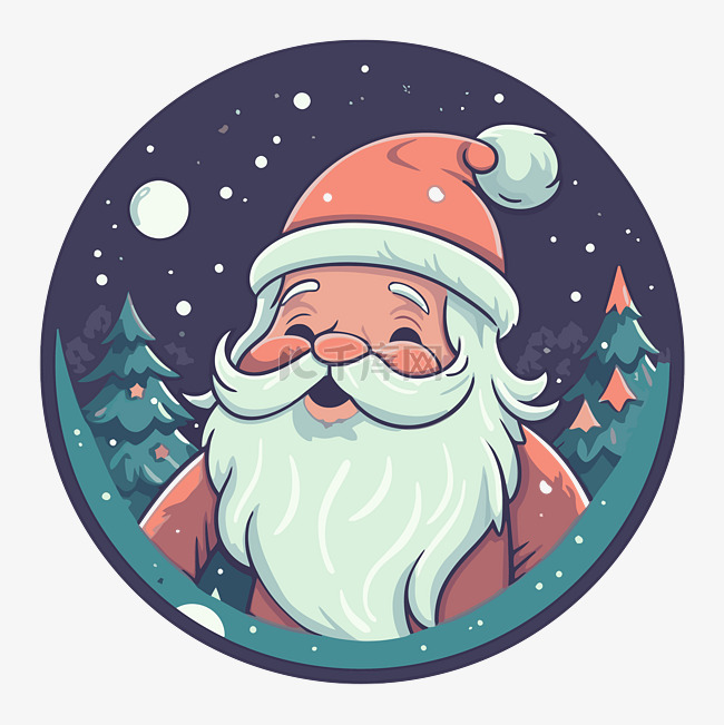 圣诞老人在圣诞树上的圆圈剪贴画 向量素材图片免费下载-千库网