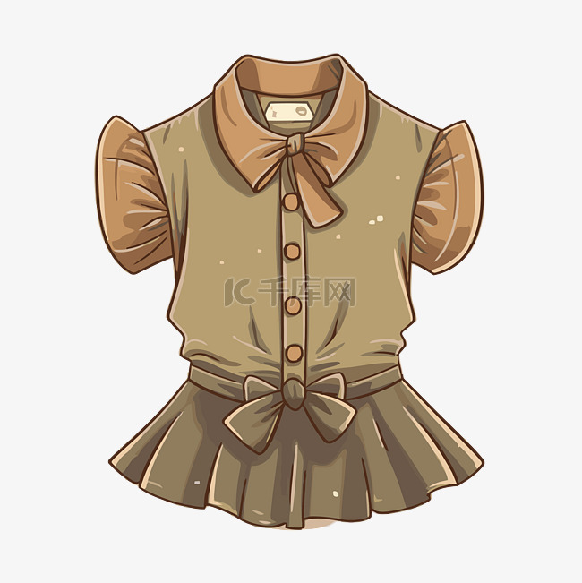 衬衫剪贴画 卡通棕色衬衫与蝴蝶结的插图 向量素材图片免费下载-千库网