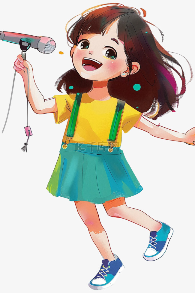 可爱女孩唱歌手绘卡通元素素材图片免费下载-千库网