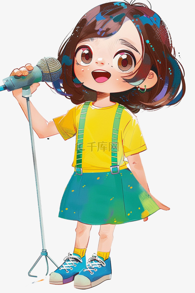 手绘可爱女孩元素唱歌卡通素材图片免费下载-千库网