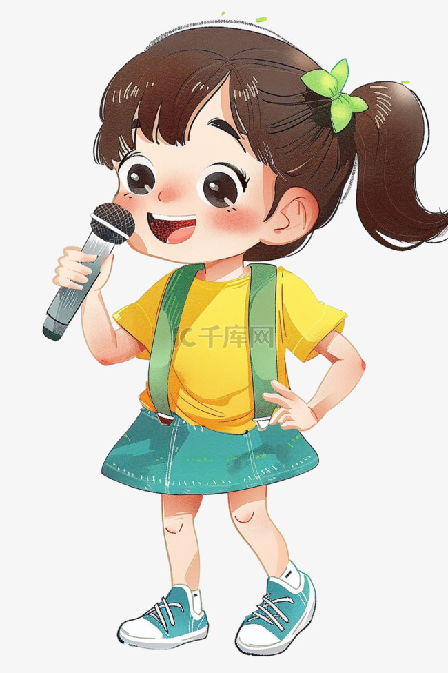 可爱女孩手绘唱歌卡通元素素材图片免费下载-千库网