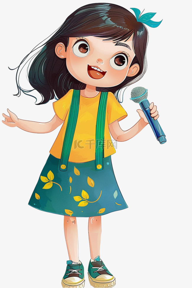 手绘可爱女孩元素唱歌卡通素材图片免费下载-千库网