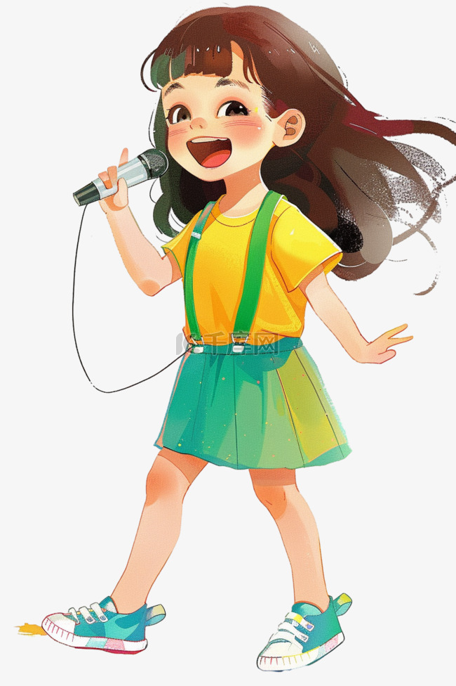 卡通可爱女孩唱歌手绘元素素材图片免费下载-千库网