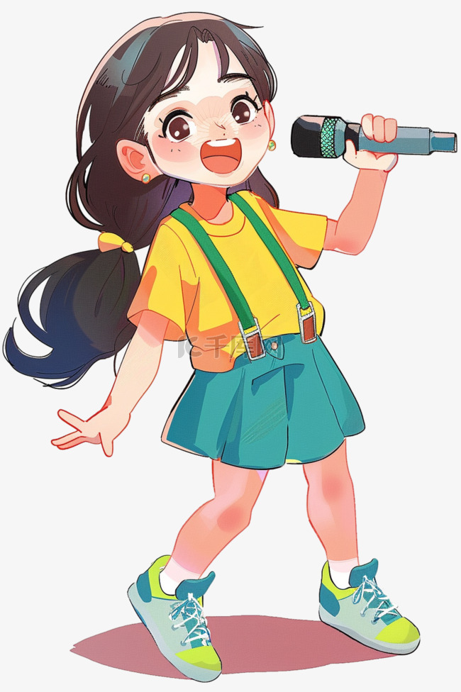 可爱女孩卡通唱歌手绘元素素材图片免费下载-千库网