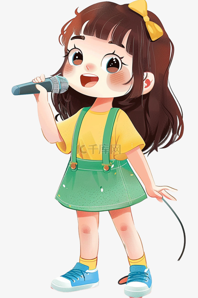 可爱女孩唱歌卡通手绘元素素材图片免费下载-千库网
