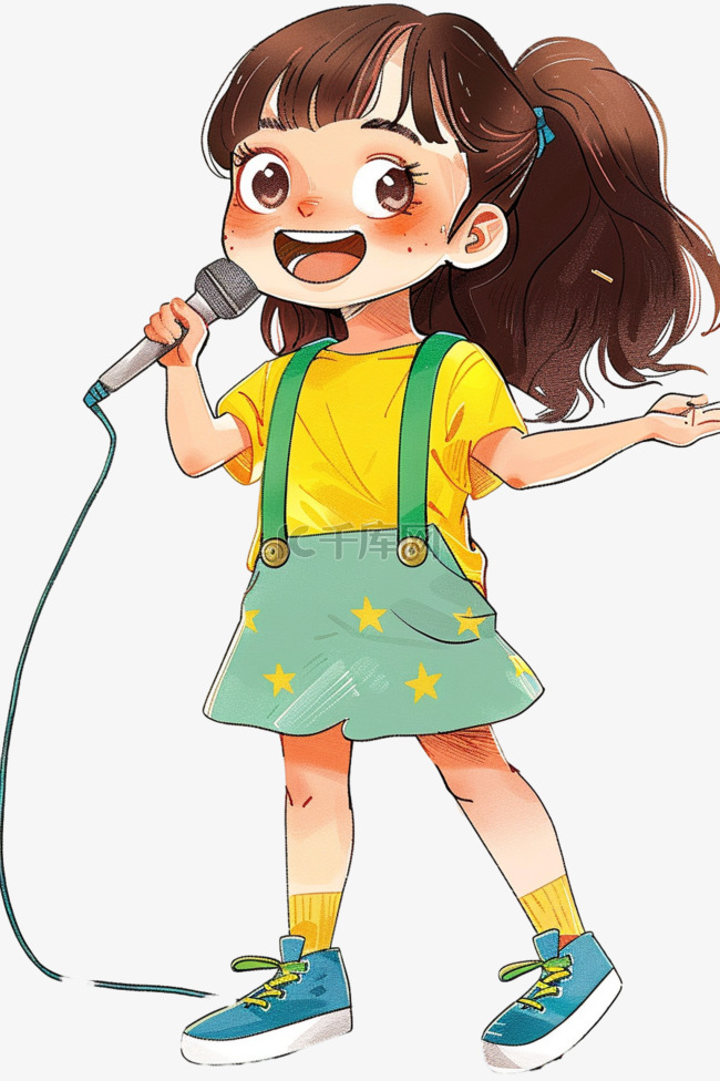 可爱女孩手绘元素唱歌卡通素材图片免费下载-千库网