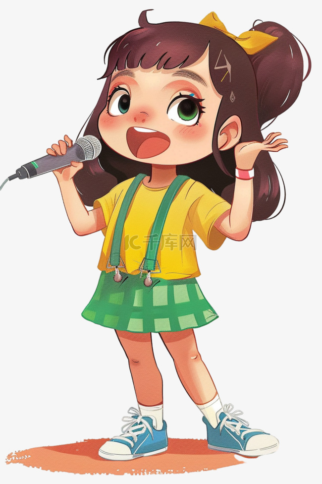 可爱女孩唱歌手绘元素卡通素材图片免费下载-千库网