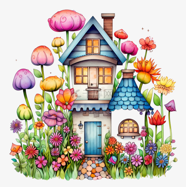 AICG五彩房子元素立体免抠图案素材图片免费下载-千库网