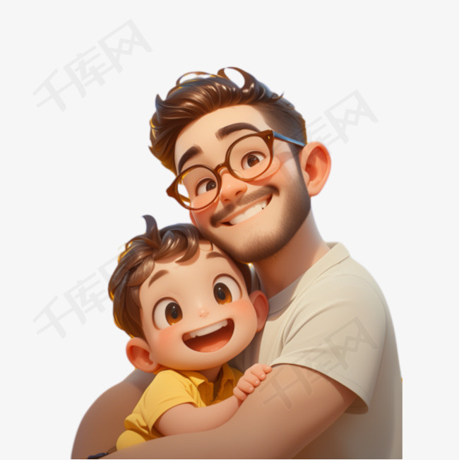 父亲节爸爸与孩子拥抱卡通形象设计图素材图片免费下载-千库网