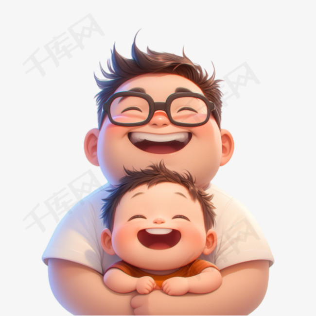 父亲节爸爸与孩子拥抱卡通形象png素材图片免费下载-千库网