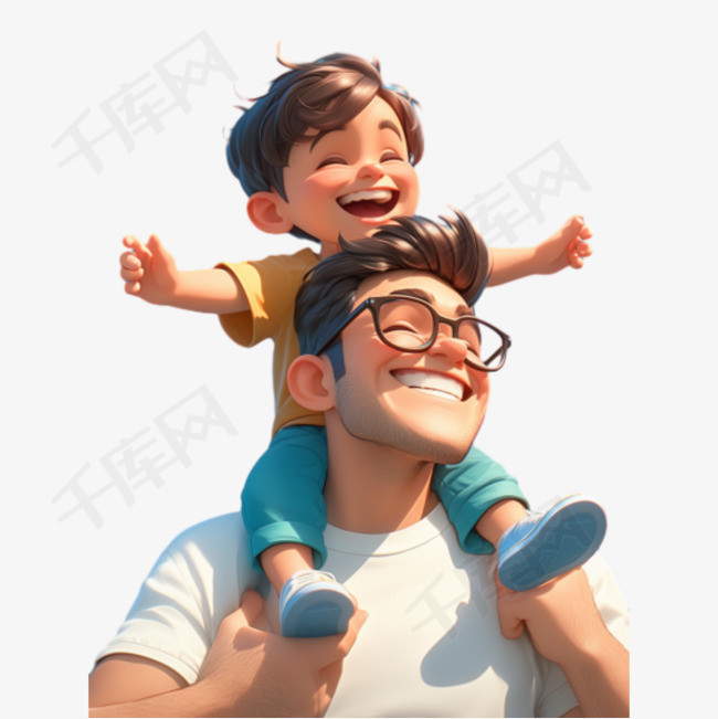 父亲节爸爸与孩子拥抱卡通形象免抠元素素材图片免费下载-千库网