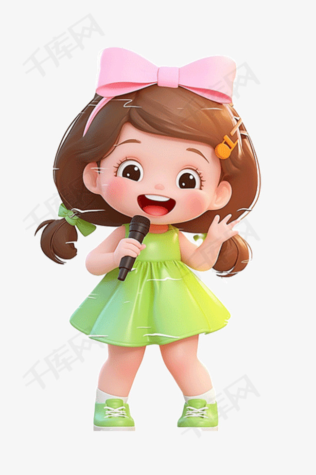 可爱女孩唱歌卡通元素手绘素材图片免费下载-千库网