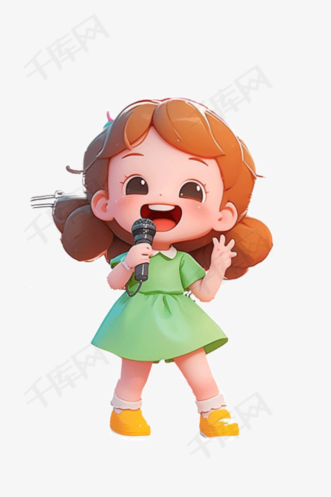 可爱女孩唱歌卡通手绘元素素材图片免费下载-千库网