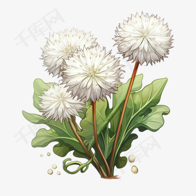 矢量蒲公英植物元素立体免抠图案素材图片免费下载-千库网