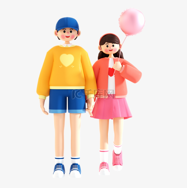 c4d情侣人物520情人节甜蜜日常生活3d牵手素材图片免费下载-千库网
