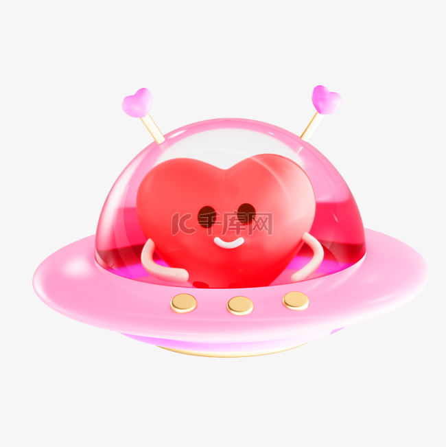 3D立体C4D情人节520表白拟人爱心飞船素材图片免费下载-千库网