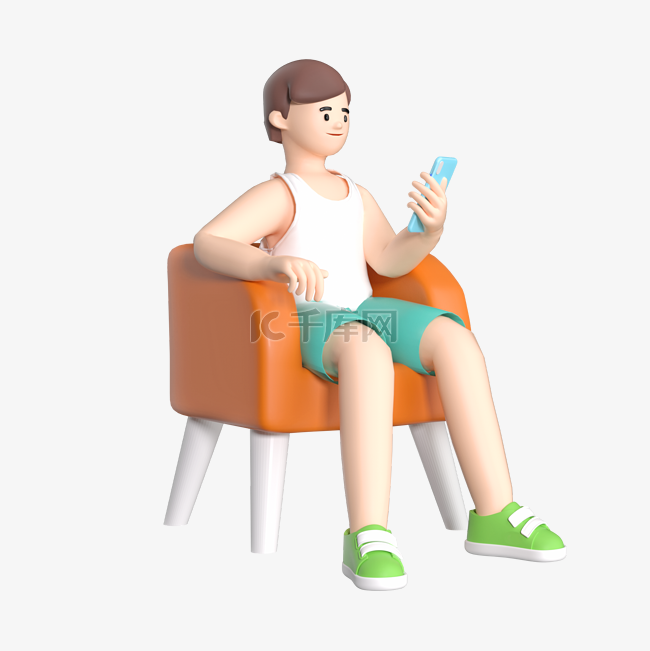 3D立体c4d宅家看手机人物3D立体娱乐动作素材图片免费下载-千库网