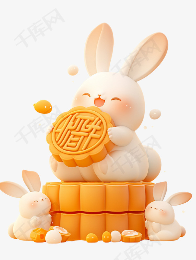 中秋节可爱的兔子与月饼3D免扣素材图片免费下载-千库网