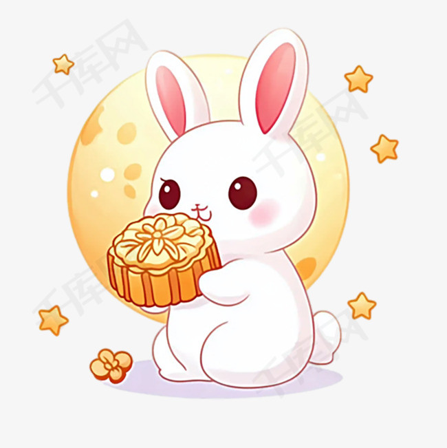 中秋节插画风可爱抱着月饼的玉兔设计图素材图片免费下载-千库网