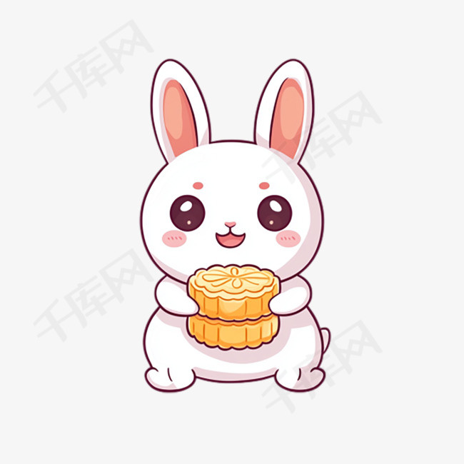 中秋节卡通可爱抱着月饼的玉兔素材图片免费下载-千库网