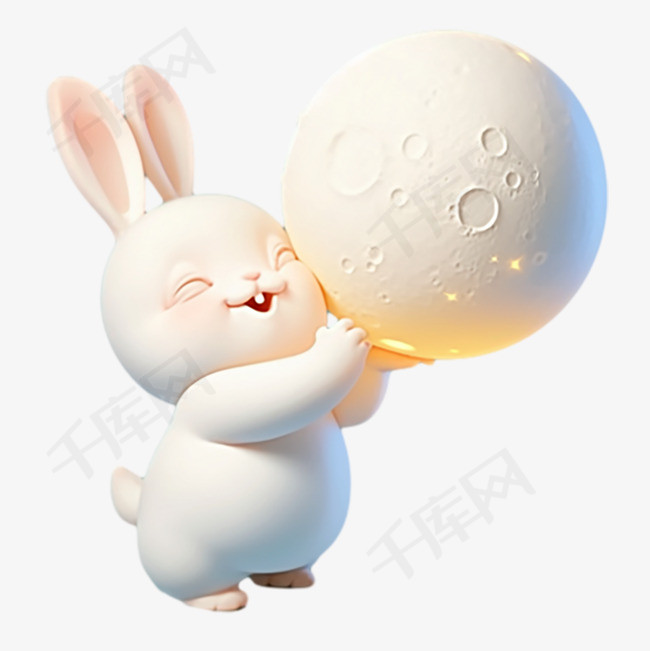 传统节日中秋节卡通可爱3D兔子和月亮素材图片免费下载-千库网
