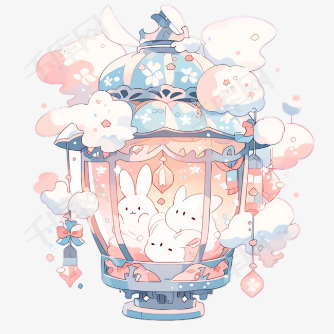 兔子灯笼元素立体免抠图案ai绘画素材图片免费下载-千库网