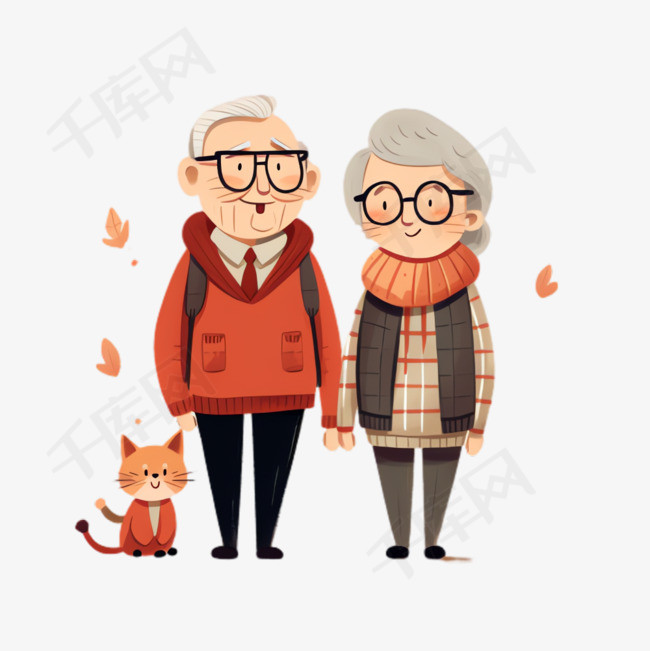 老年夫妇卡通元素立体免抠图案素材图片免费下载-千库网