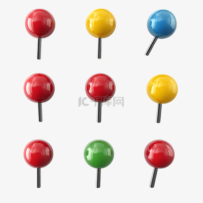 办公室套装中的3D插图图钉素材图片免费下载-千库网