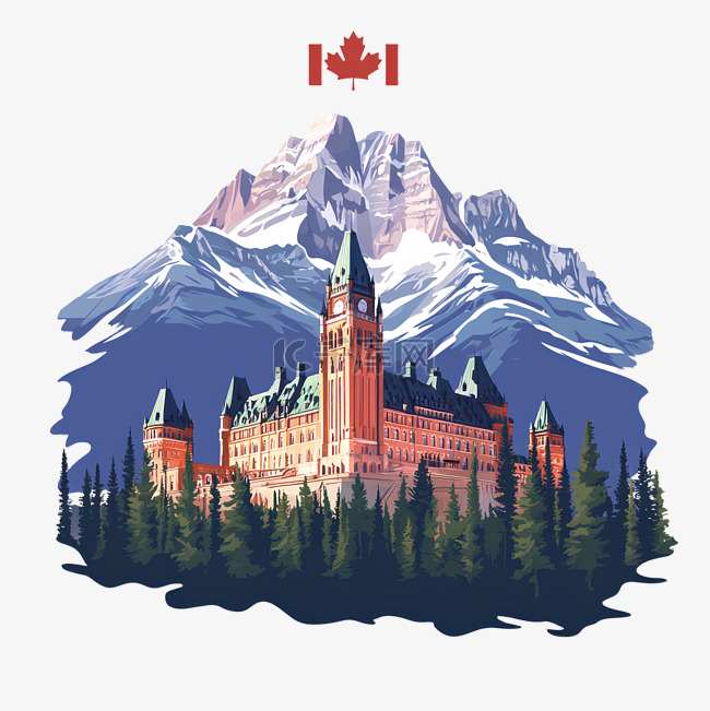 加拿大山著名建筑地标旅游素材图片免费下载-千库网