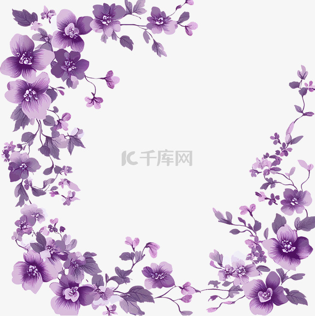 紫色花卉边框素材图片免费下载-千库网