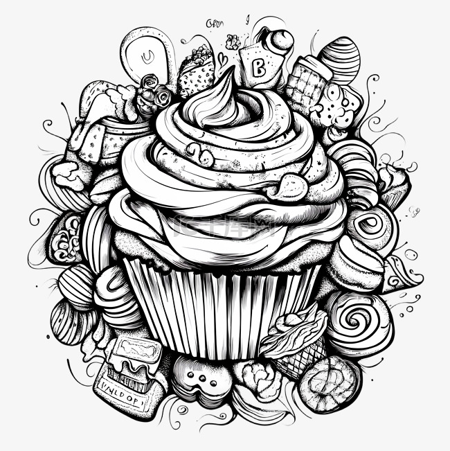 纸杯蛋糕涂鸦元素素材图片免费下载-千库网