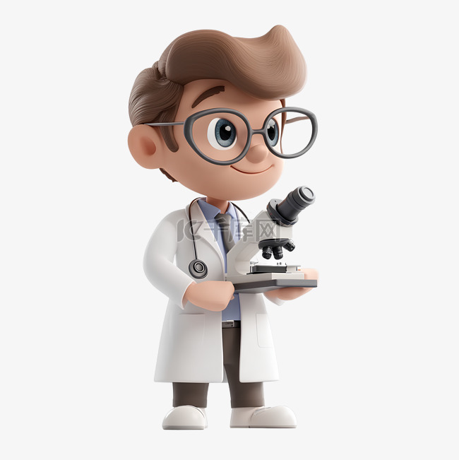 医生在实验室中使用显微镜3D人物插图素材图片免费下载-千库网
