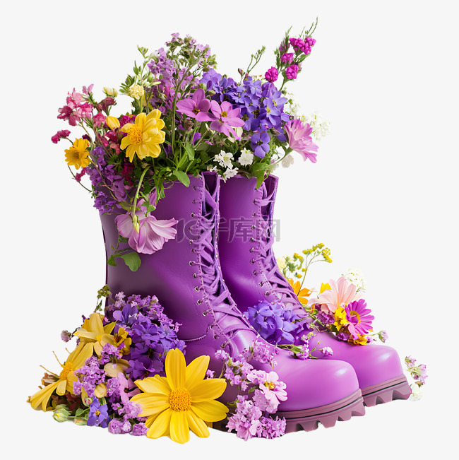 紫色靴子里的花素材图片免费下载-千库网