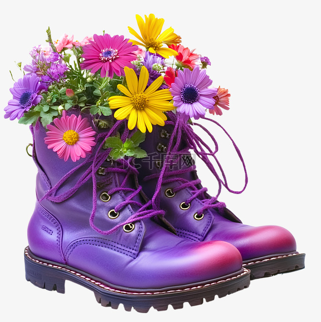 紫色靴子里的花素材图片免费下载-千库网