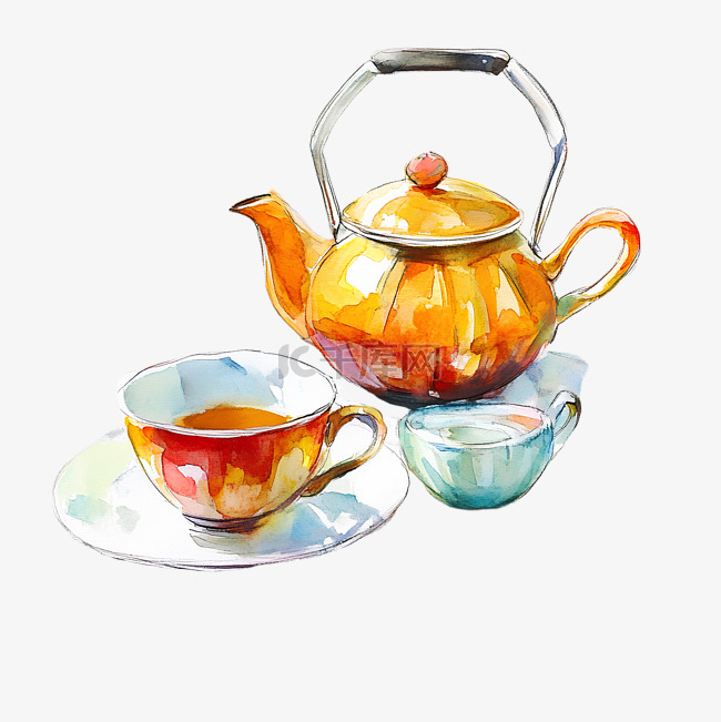 下午茶时间水彩素材图片免费下载-千库网