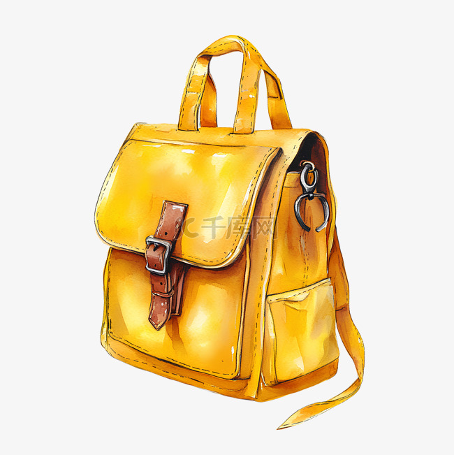 黄色书包水彩素材图片免费下载-千库网