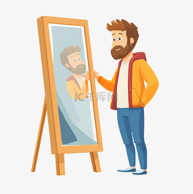 人卡通人物看着镜子平面插图孤立素材图片免费下载-千库网