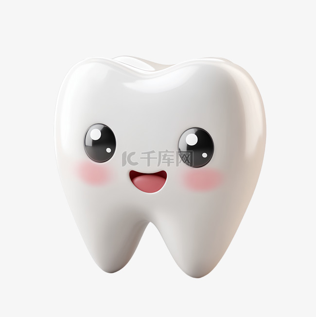 可爱的卡哇伊白牙卡通人物3D牙科或口腔主题概念吉祥物素材图片免费下载-千库网