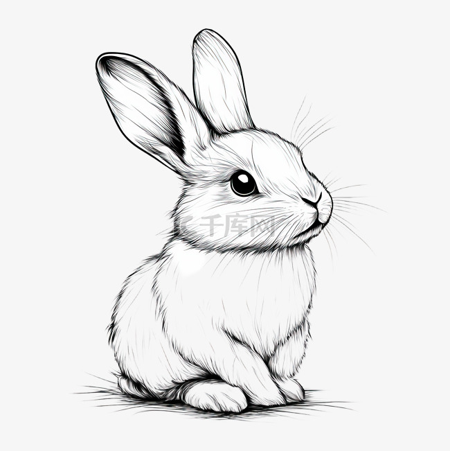 动物兔子兔子坐着的线条艺术素材图片免费下载-千库网