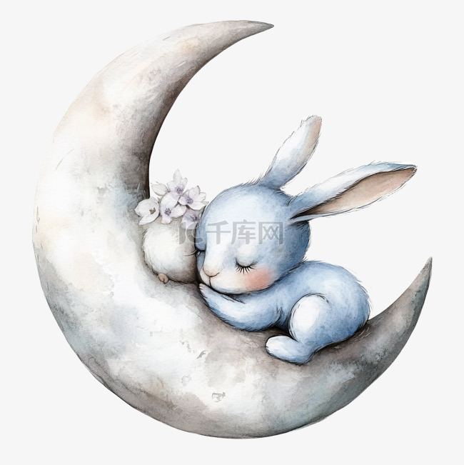 睡觉的兔子和月亮素材图片免费下载-千库网