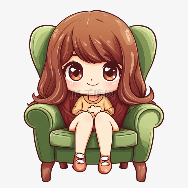 坐在椅子上卡通可爱卡哇伊动漫插图剪贴画人物漫画动漫素材图片免费下载-千库网