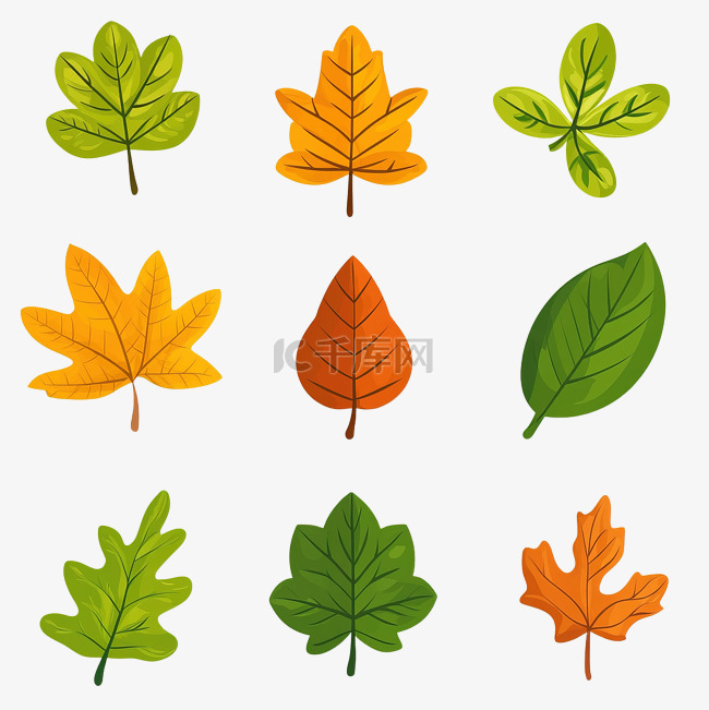 扁平风格的叶子卡通画素材图片免费下载-千库网