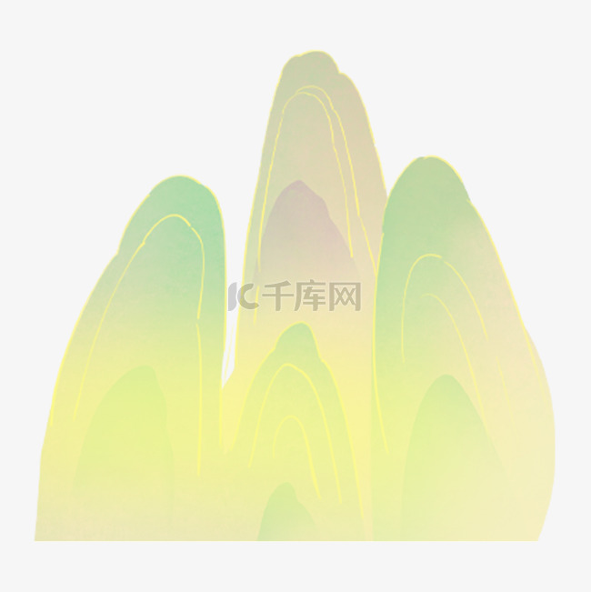 国潮风手绘春季青绿山水免抠元素素材图片免费下载-千库网