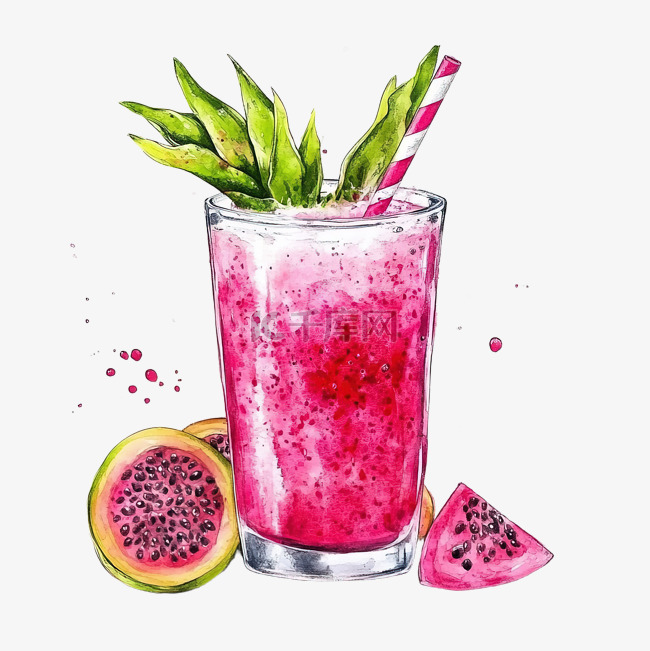 火龙果汁水彩元素素材图片免费下载-千库网