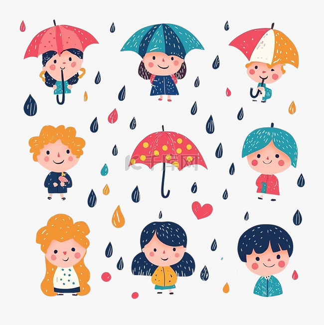 扁平风格的雨卡通画素材图片免费下载-千库网