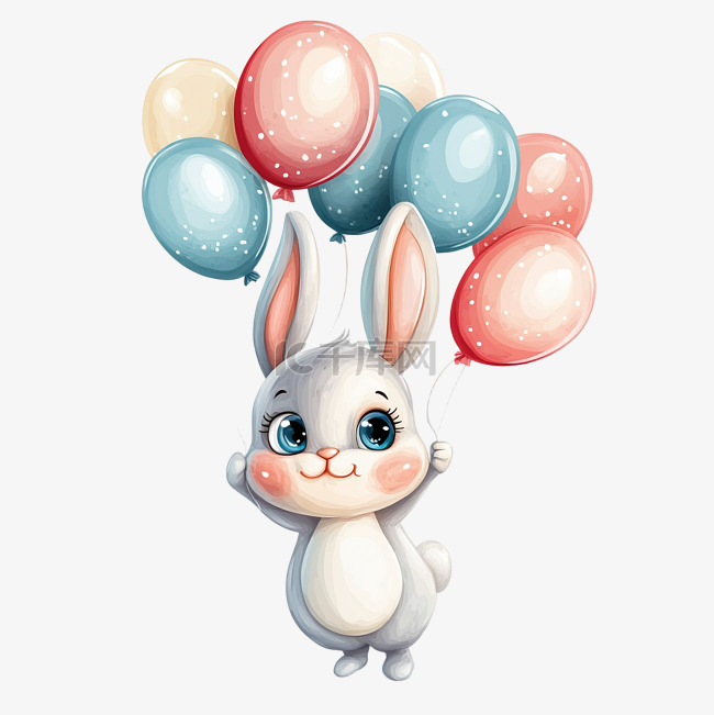 可爱的卡通兔子与气球素材图片免费下载-千库网