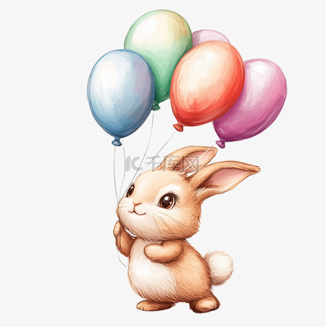可爱的兔子与气球素材图片免费下载-千库网