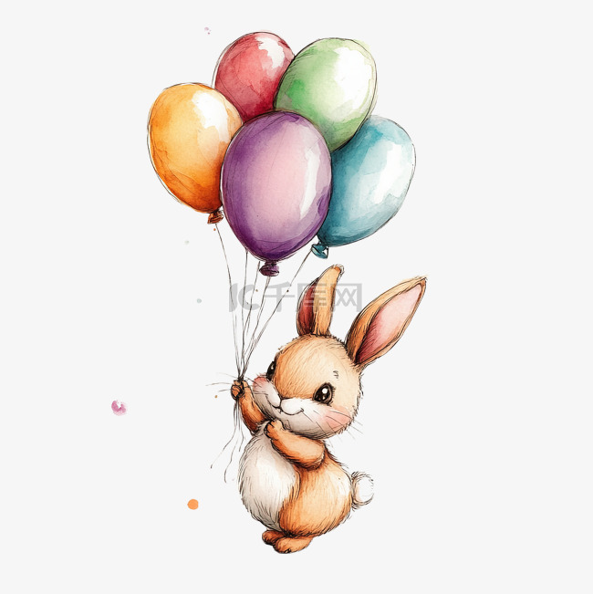 可爱的兔子与气球素材图片免费下载-千库网