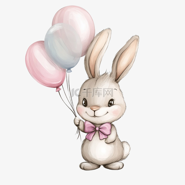 可爱的卡通兔子与气球素材图片免费下载-千库网